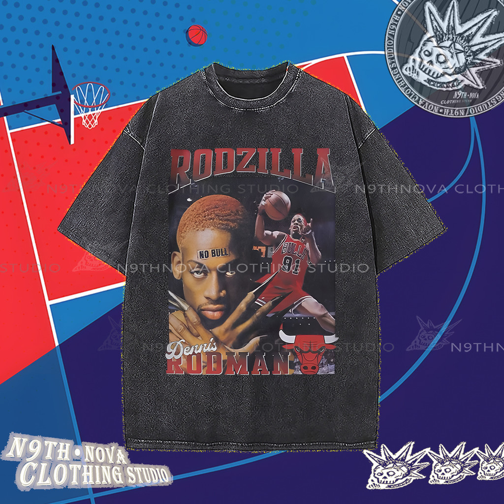 24h shipping⚡N9THNOVA American style nba washed T-shirt Dennis Rodman ...