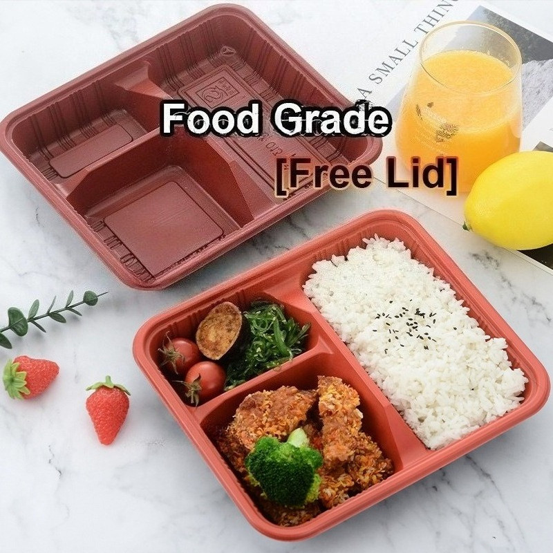 Red Black Bento Box With Lid 2 3 Grid Compartment Disposable Takeaway ...
