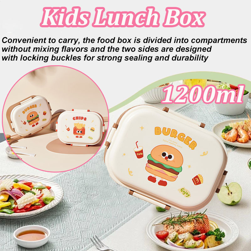 Cartoon Kid Lunch Box Large Capacity Grid with Fork Spoon Convenient ...