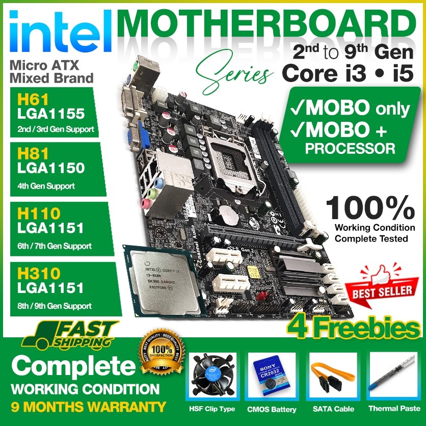 Intel Motherboard-Processor Bundle - 9th 8th 7th 6th 4th 3rd 2nd Gen / i5 & i3 / H310 H110 H81 ...