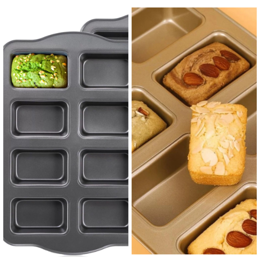 8-Cavity Carbon Steel Baking Mold Mini Loaf Pans Non-stick Rectangular ...