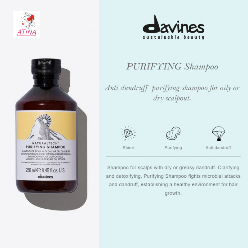 [ATINA]Davines Purifying Shampoo 250ml | For Oily Scalp & Hair | Deep ...