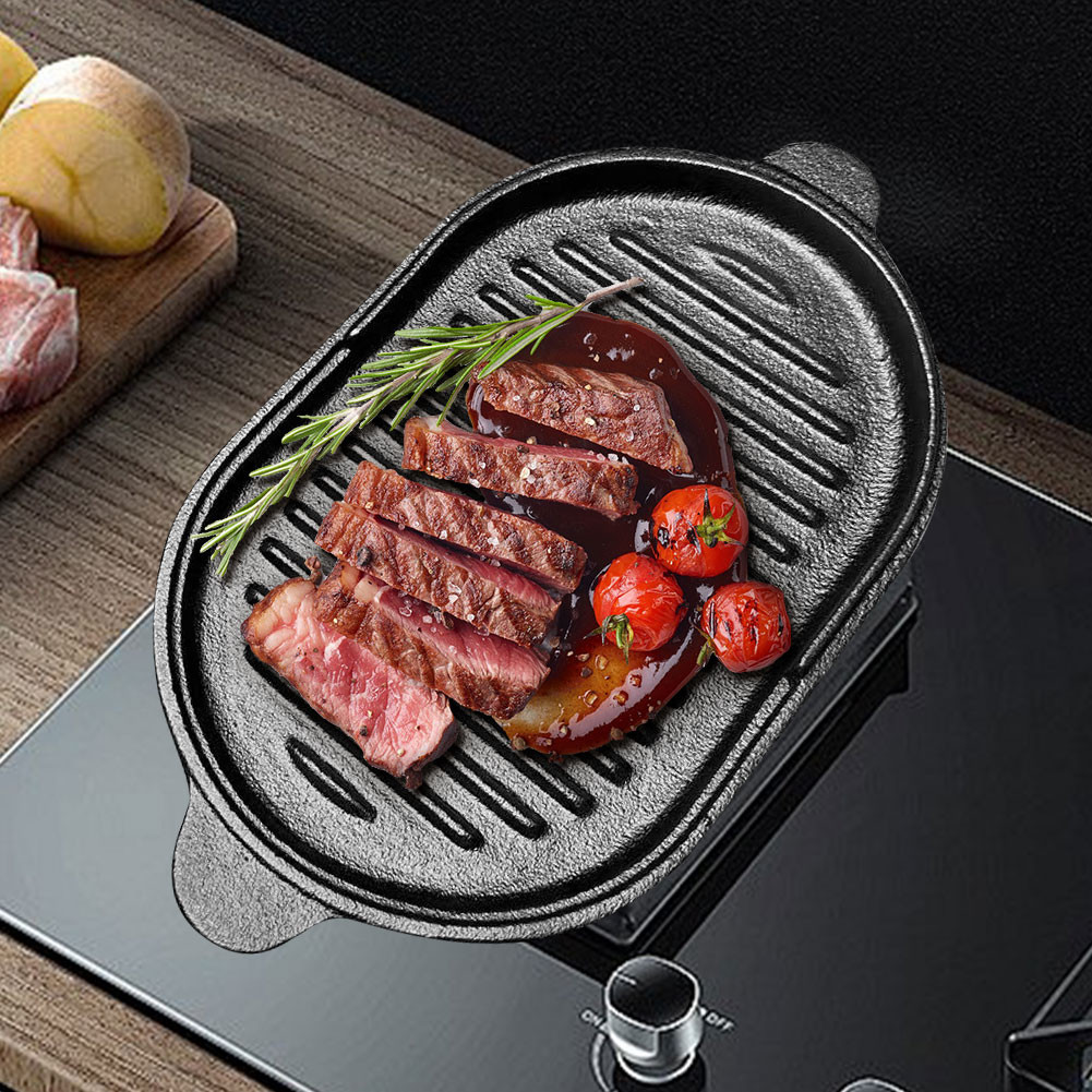 11 X 6.3in Cast Iron Griddle Pan Oval Griddle Reversible Skillet Grill ...