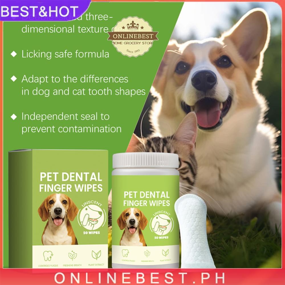 50 Counts Dog Teeth Cleaning Wipes Disposable Dog Dental Wipes Gum Care ...