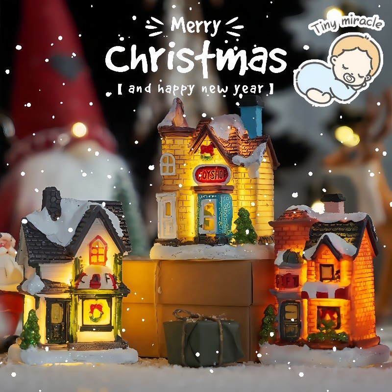 Christmas LED House Light Resin Mini Village House Ornament Luminous ...