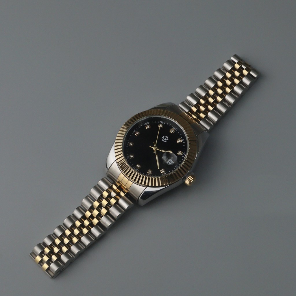 HB Jewelry CAPTAIN Two Tone Big Black Watch Face Quartz Thick Strap ...