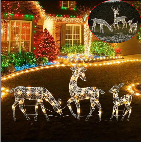 2025 3Pcs Christmas Reindeer Decor LED Lights Light Up Stag and Deer ...