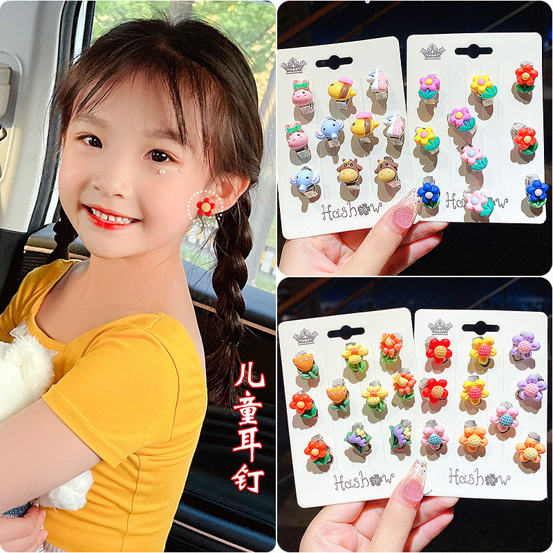 10pcs Cute Cartoon Kids Earrings Ear Clip Girl Baby No Ear Piercing ...