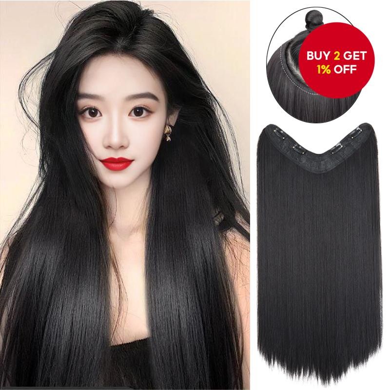 60cm Long Straight Hair Extensions U Shape Invisible Clip Ins 4pcs ...