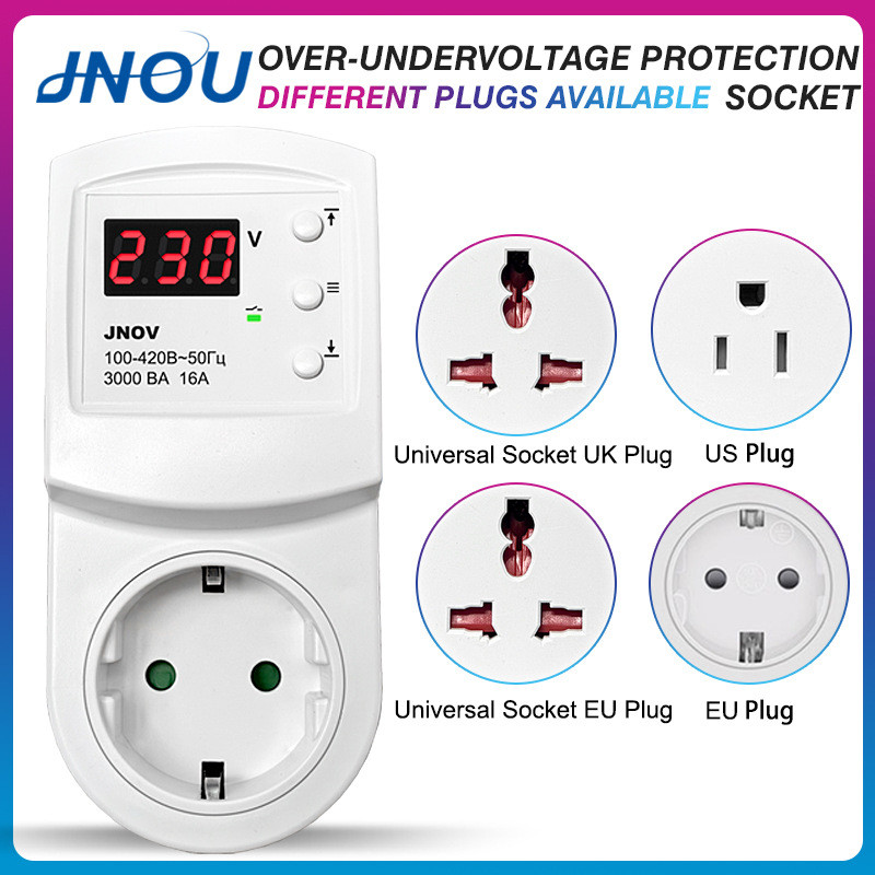 Automatic Voltage and Current Protector Socket AC220V Adjustable16A EU ...