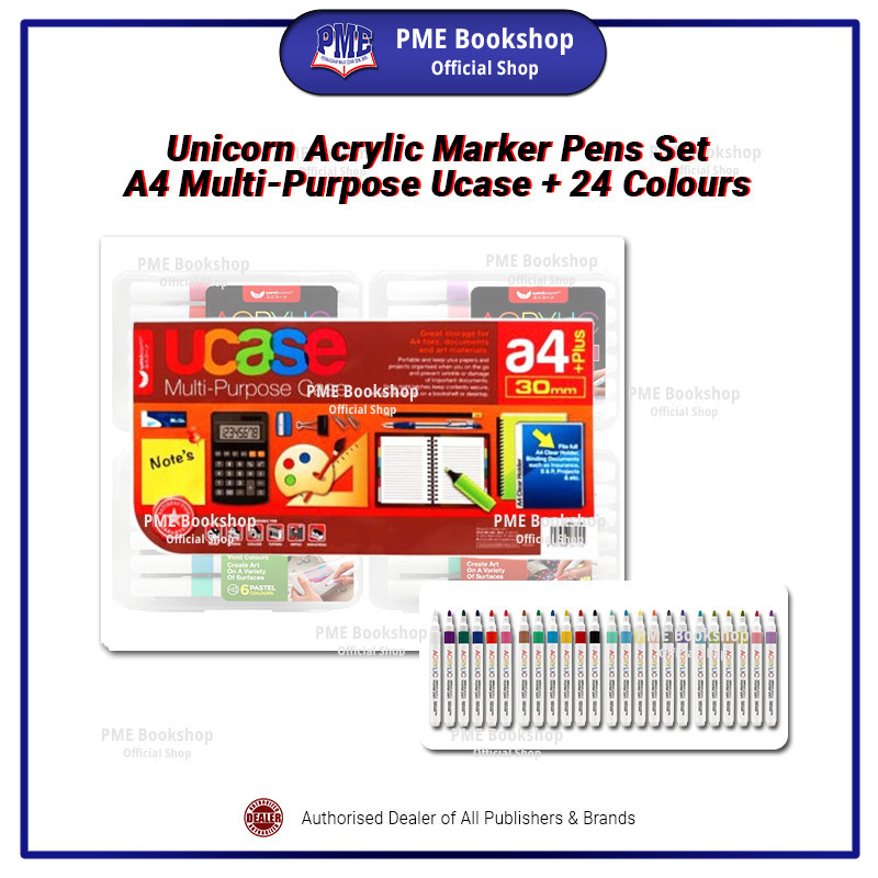 【PME Bookshop】 Unicorn Acrylic Marker Pens 24 Colours + Ucase A4 Multi ...