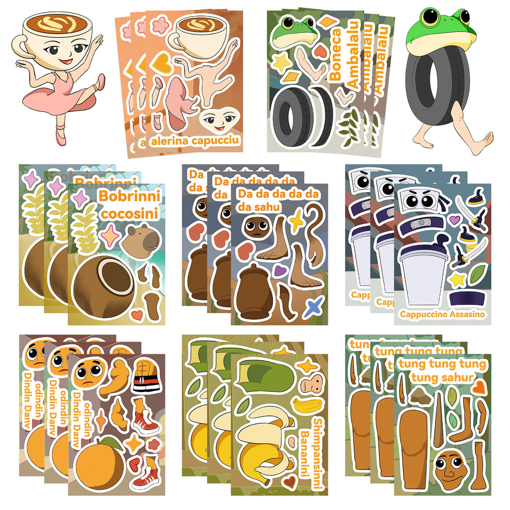 Diy Stickers Tung Tung Tung Sahur Make A Face for Kids Gifts 8pcs ...