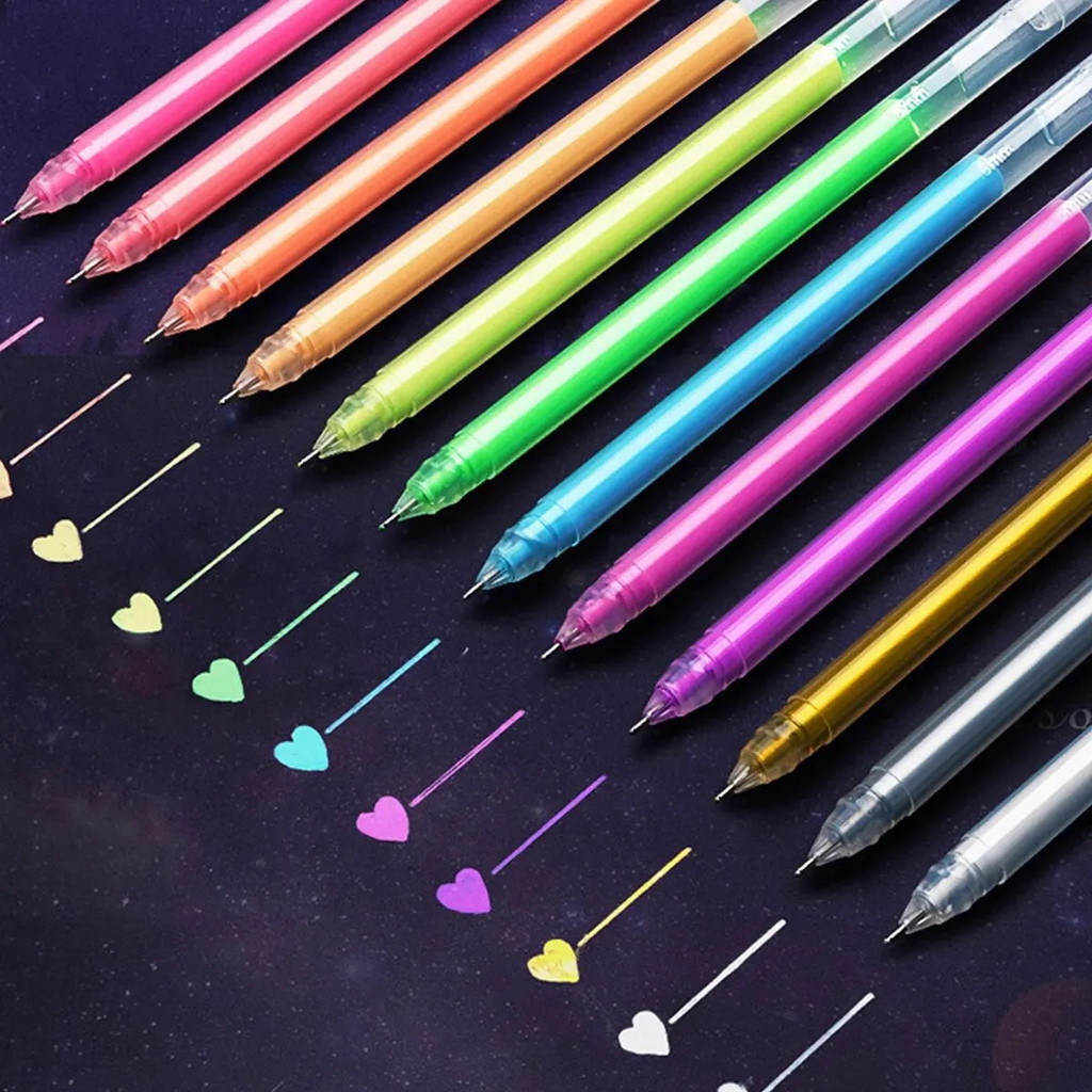 12 Color Large Capacity Needle Highlighter Fine Tip 0.5mm Gel Pen ...