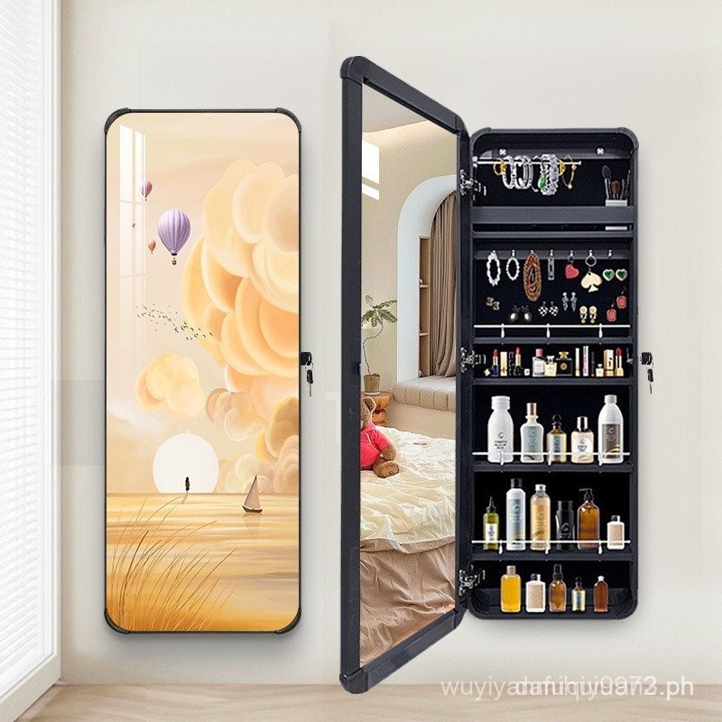 Invisible Sliding Door Floor Full-Length Mirror Wall-Mounted Jewelry ...