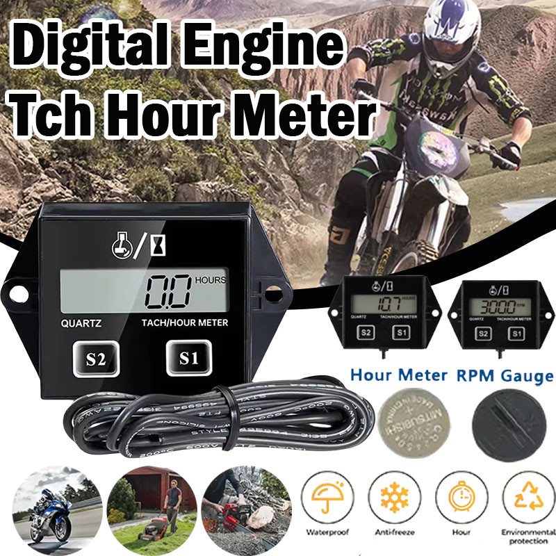 Digital Engine Tach Hour Meter Tachometer Gauge Engine RPM LCD Display ...