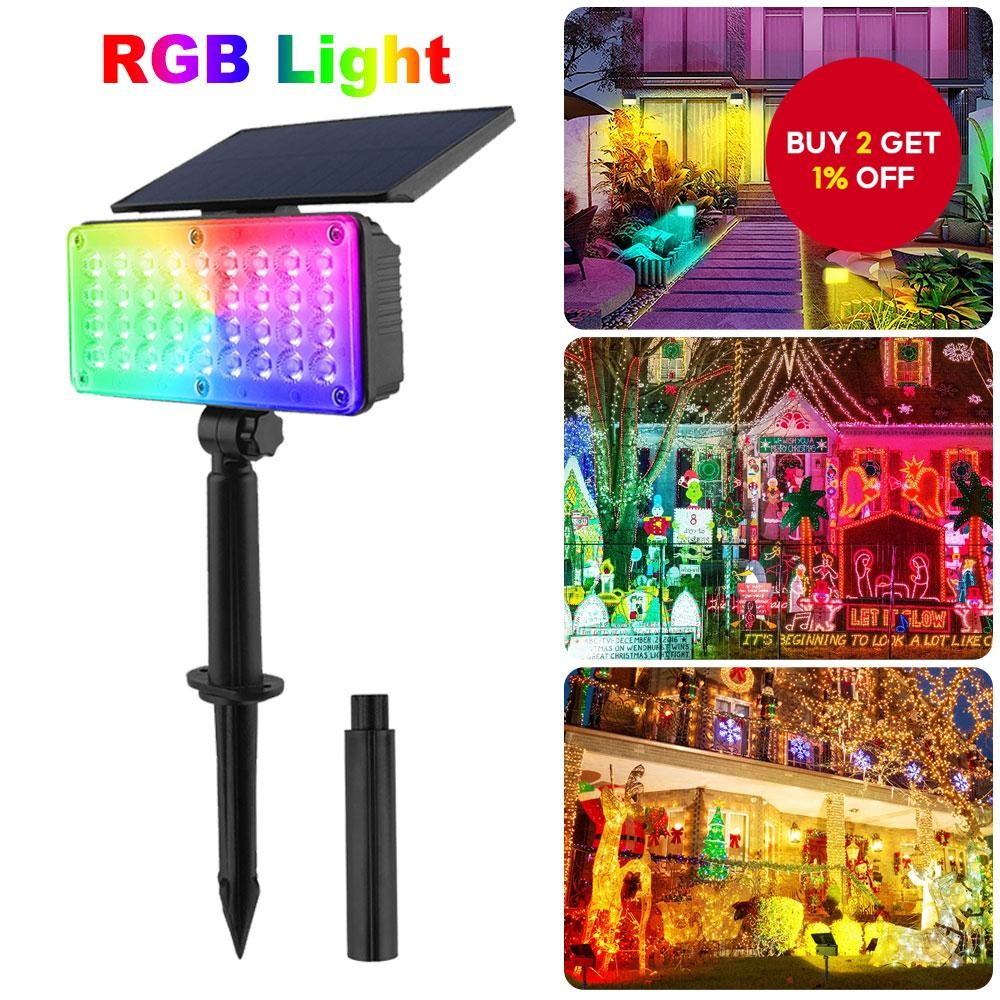 Solar Powered 36 LEDs RGB/White/Warm Light Spotlight for Outdoor Garden ...