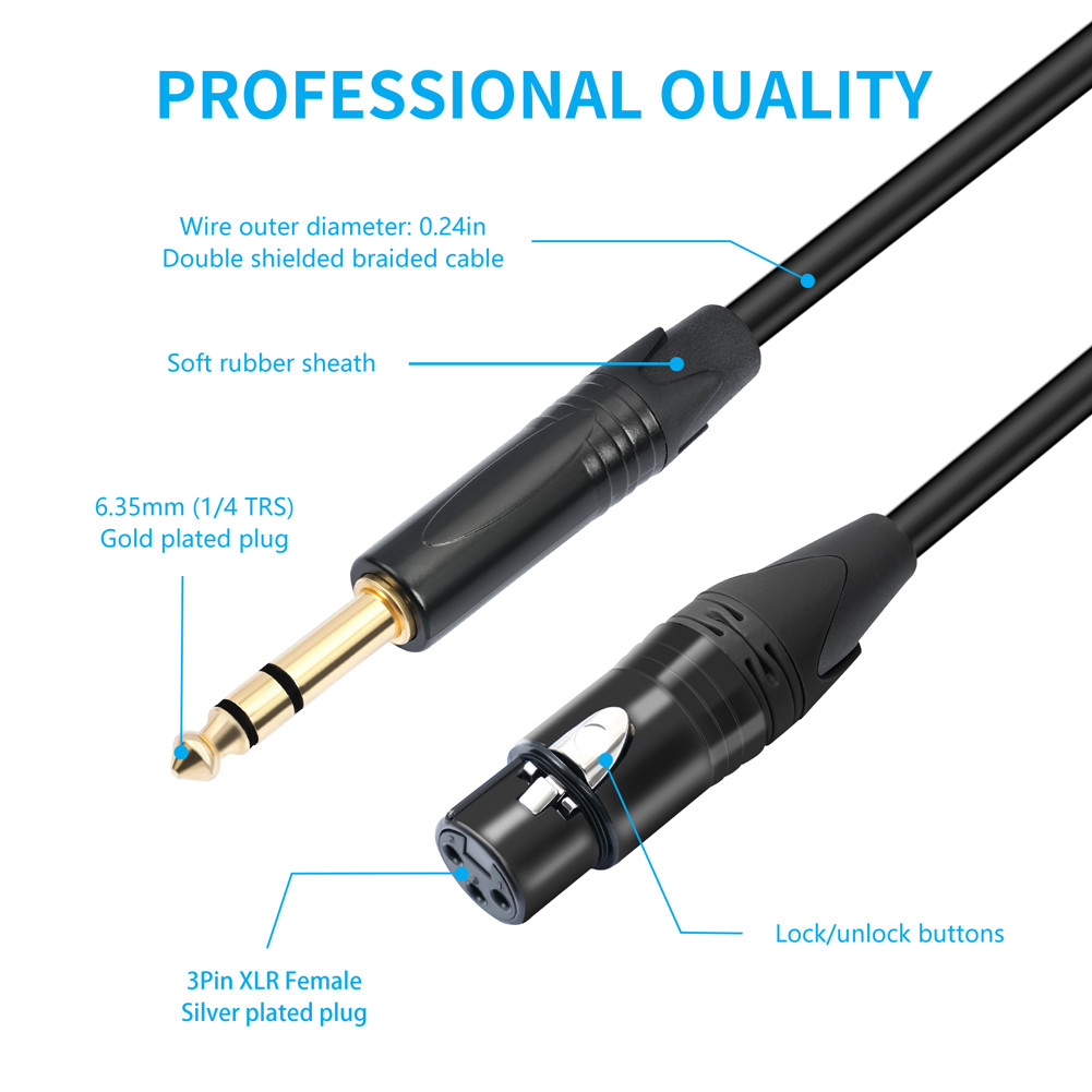 Balanced Signal Interconnect Cable 6.35mm 1/4inch TRS Male To XLR ...