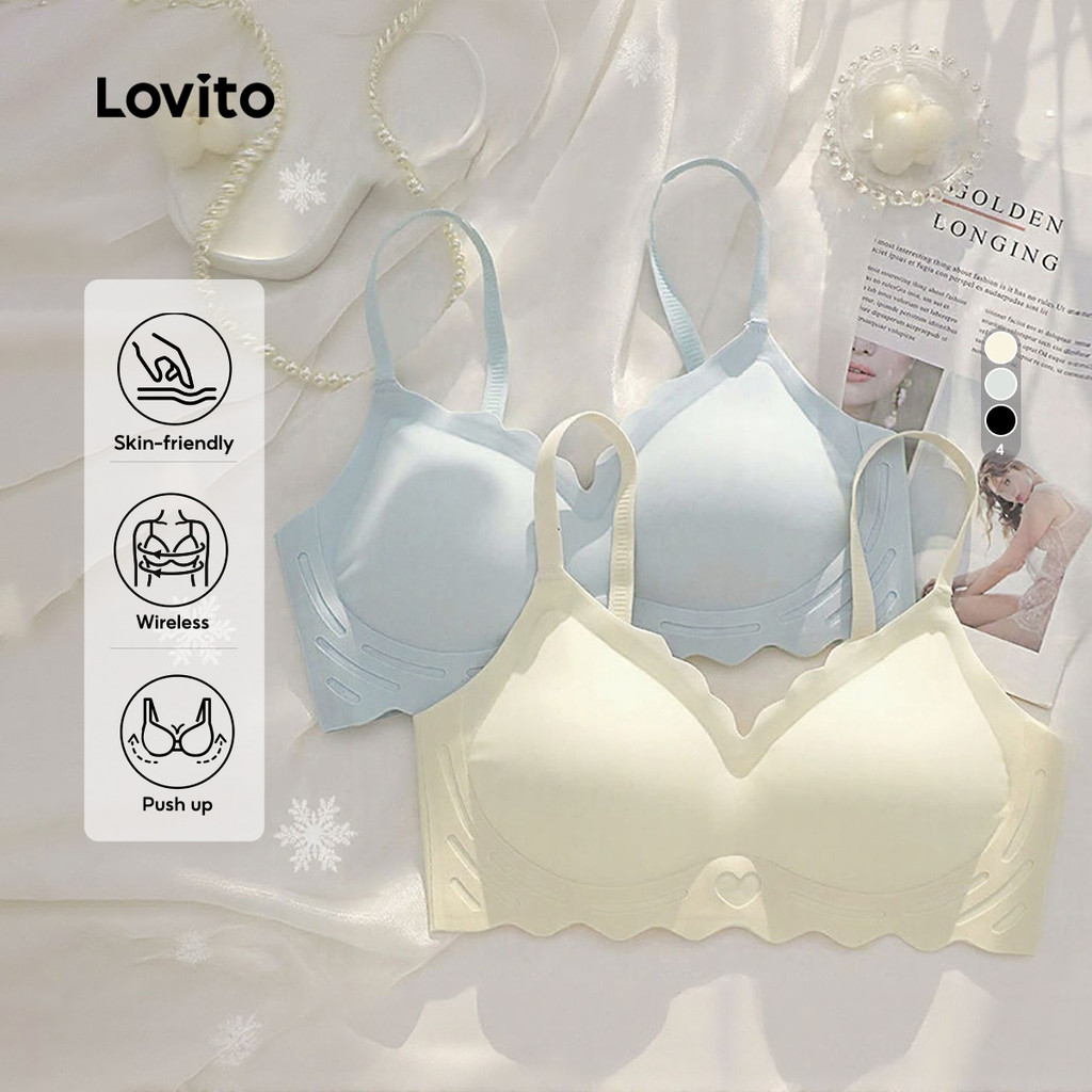 Lovito Casual Seamless Breathable Bralette Adjustable Shell Edge ...