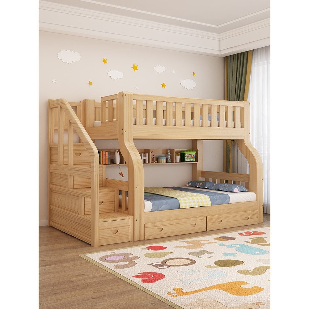 Wooden Bed Two-layer Multi-functional Double-layer Bed Bunk Bed Upper ...