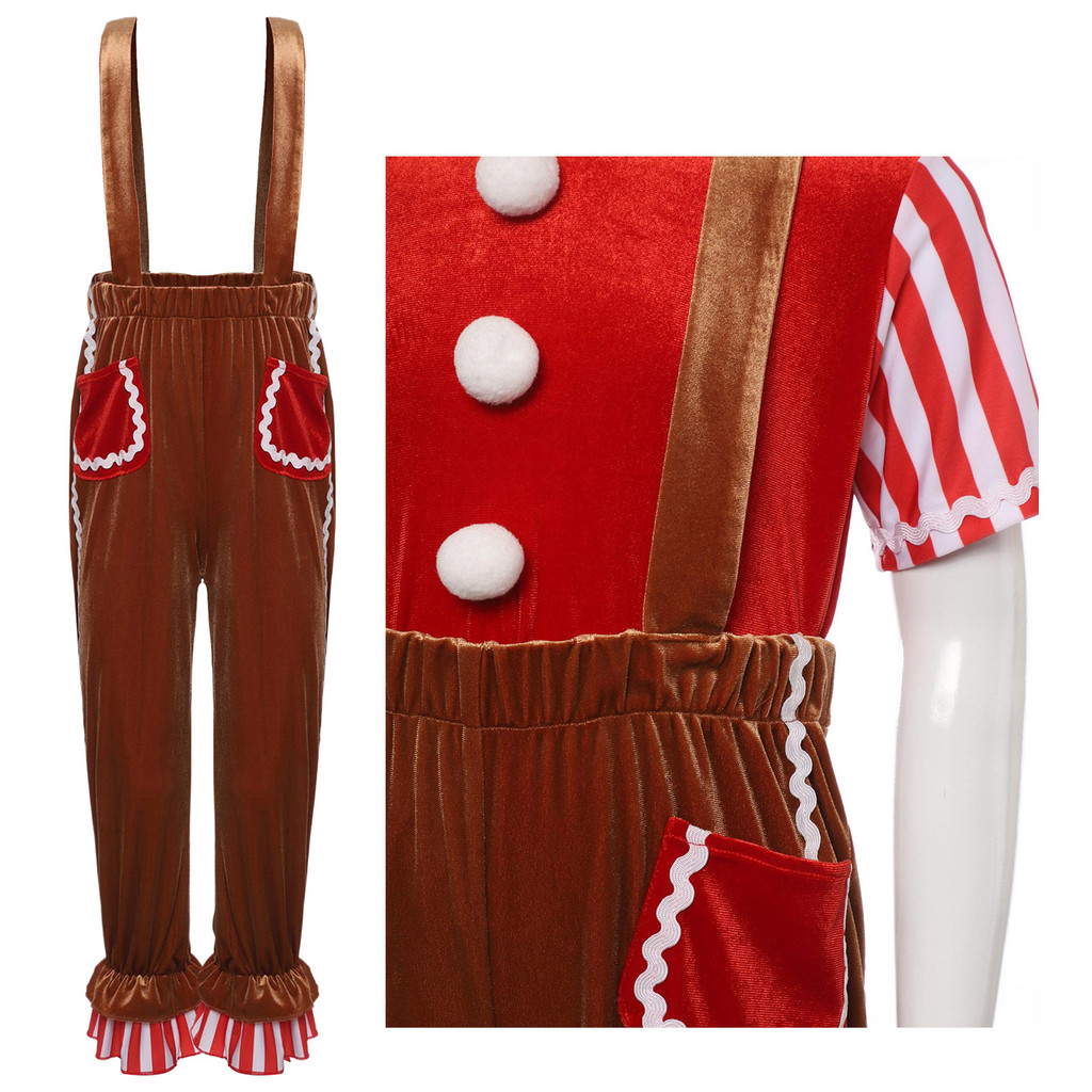 Xnihocha Christmas Gingerbread Man Costume for Kids White Wave Stripes ...