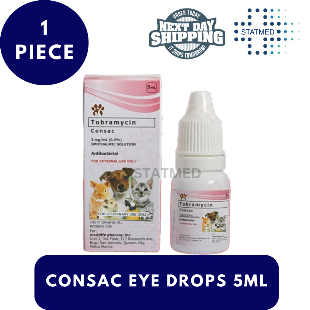 Consac Tobramycin Ophthalmic Solution Eye Drops 30mL For Pets & Humns ...