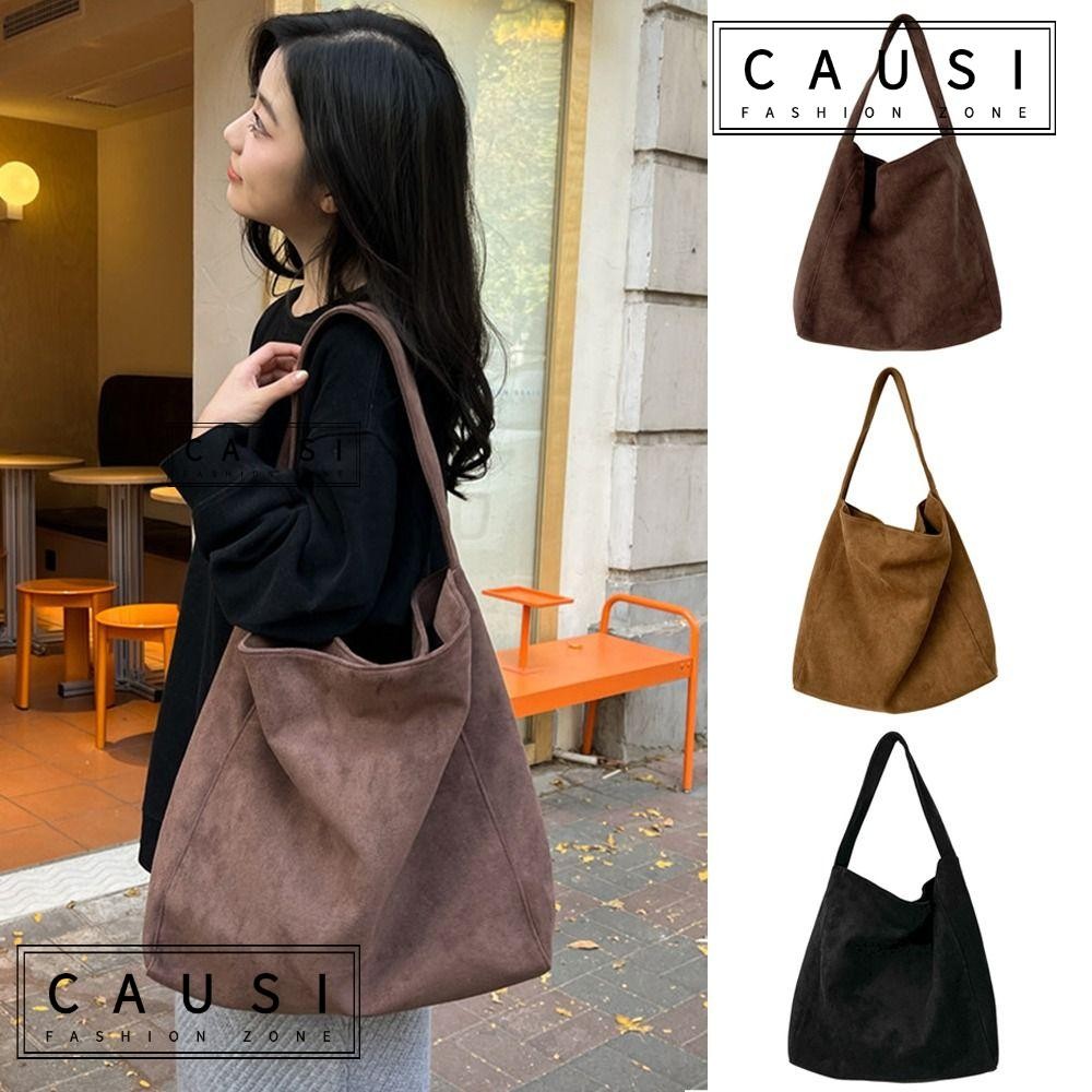 CAUSI Hobo Bag, Suede Large Capacity Shoulder Bag, Simple Solid Color ...