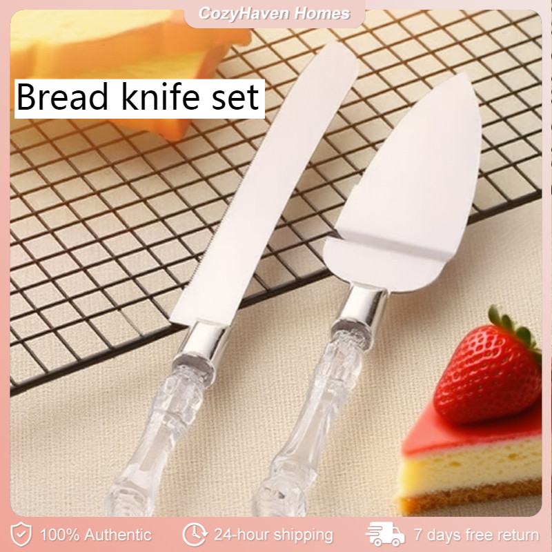 2in1 Stainless Steel Serrated Bread Knife Cake Slicer Wooden Handle ...
