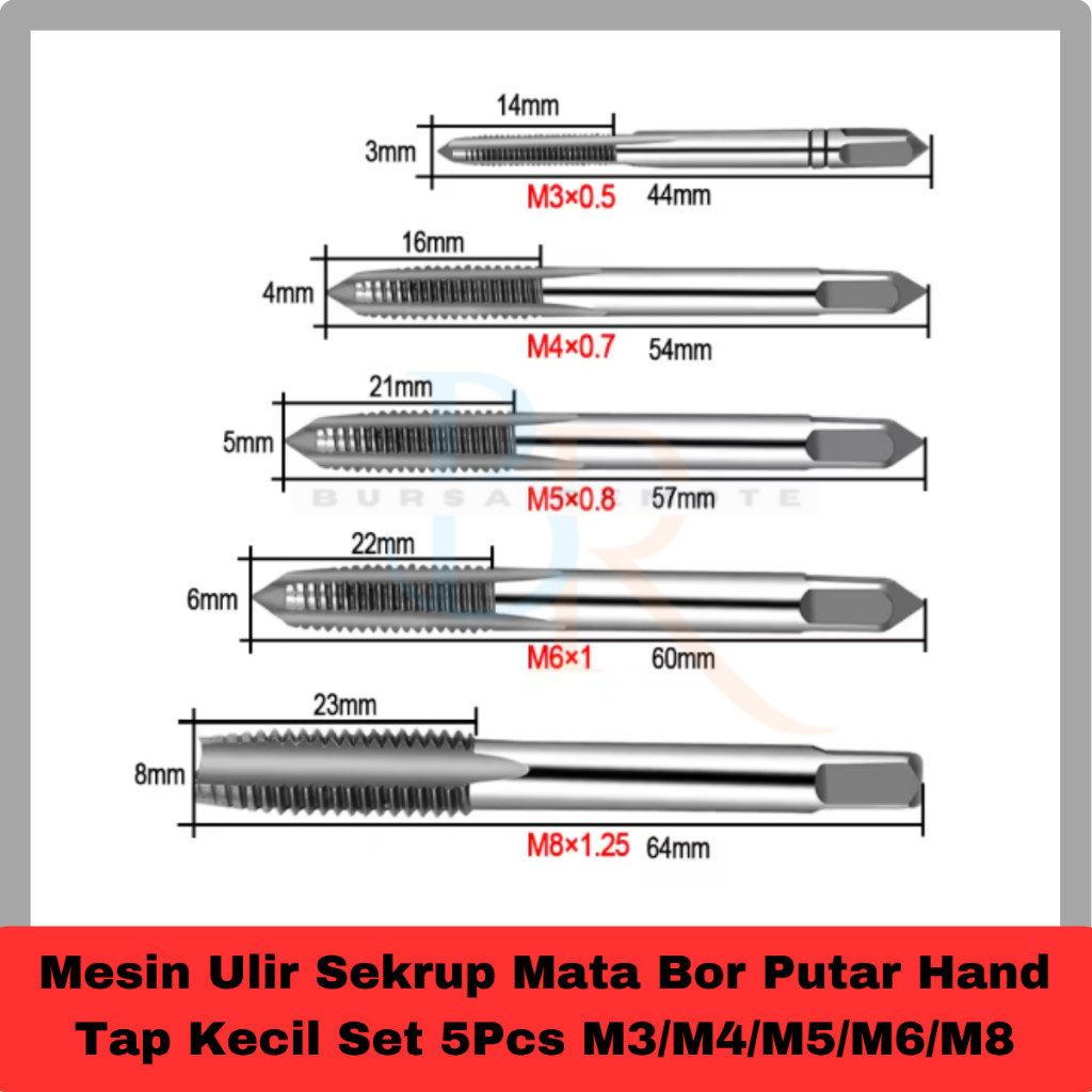 MESIN MATA Screw Thread Machine Rotary Drill Bit Hand Tap Small Set ...
