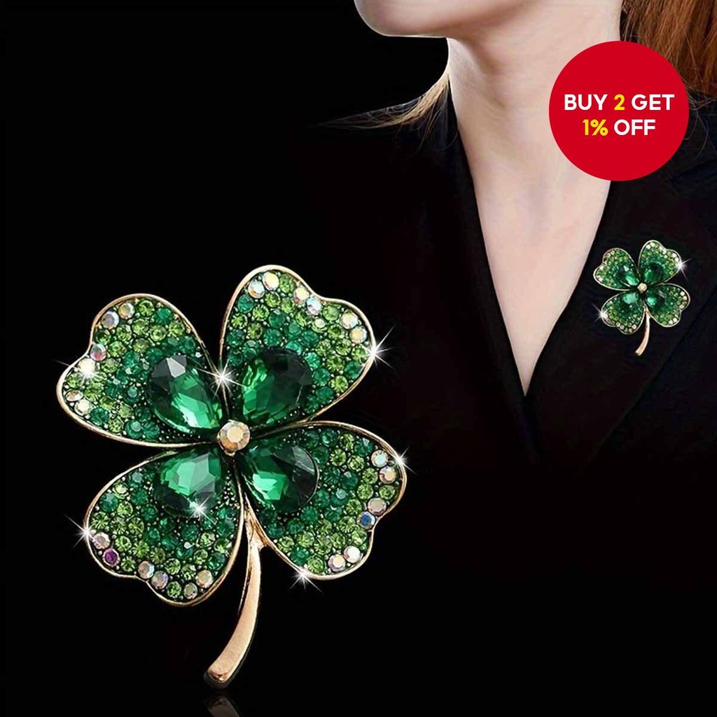 Elegant Sparkling Four Leaf Clover Brooch Women Blouse Luxury Lapel Pin ...