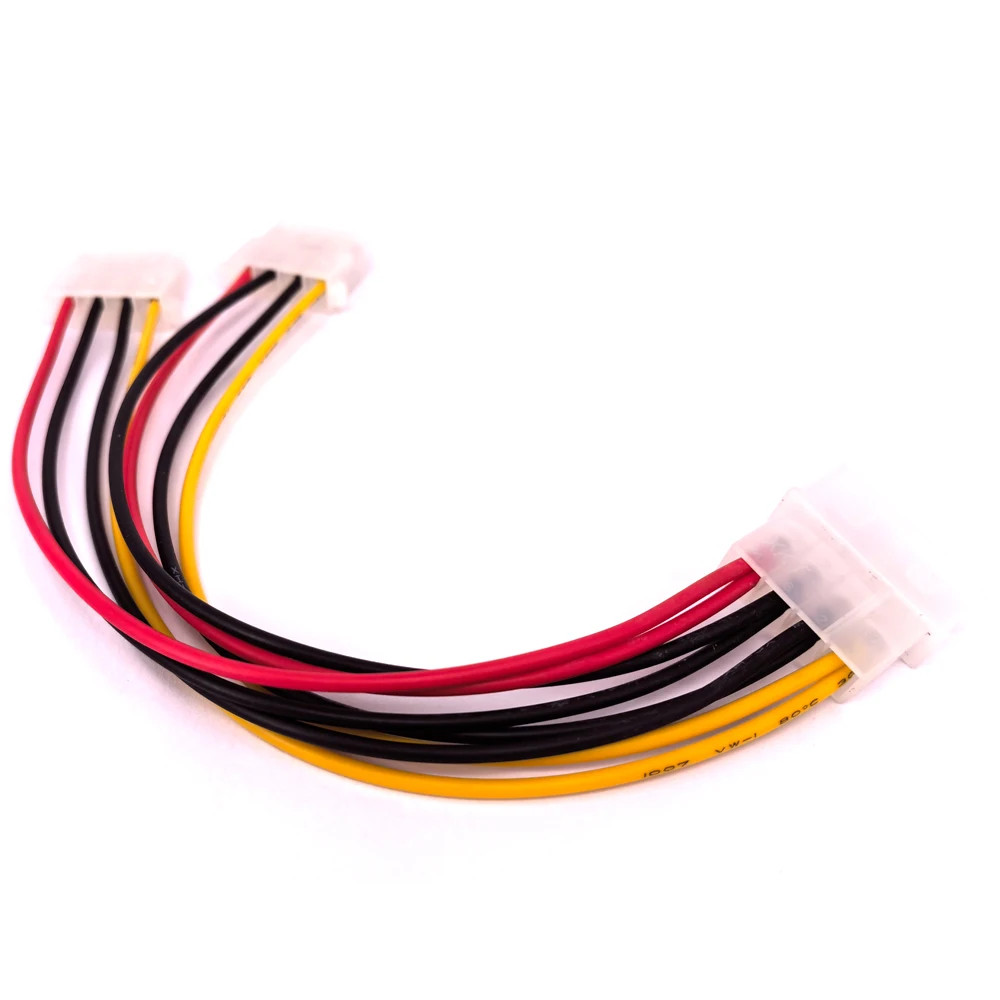 4Pin Molex Power Supply Extension Cable Male 1 to 2 Female Ports Power ...
