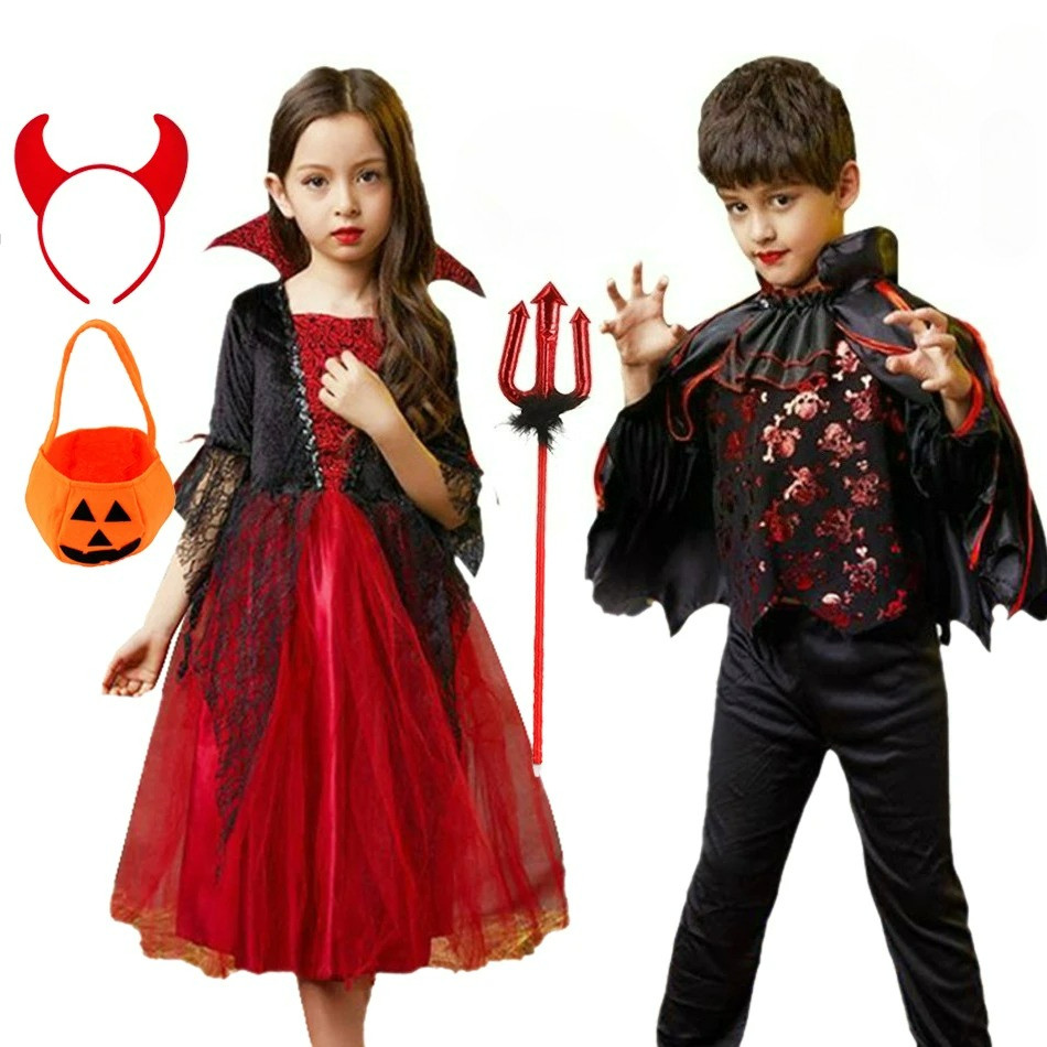 Girls Ghost Bride Vampire Dress Kids Boys Costume Performance Halloween ...