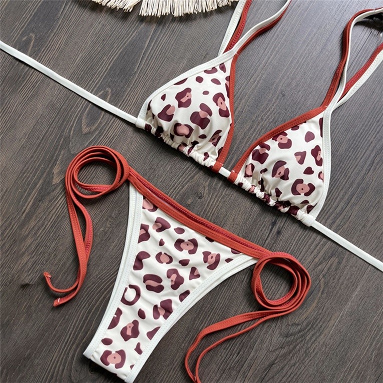 COD Para Praia Leopard Print Halterneck Mini Thong Bikini Women's ...