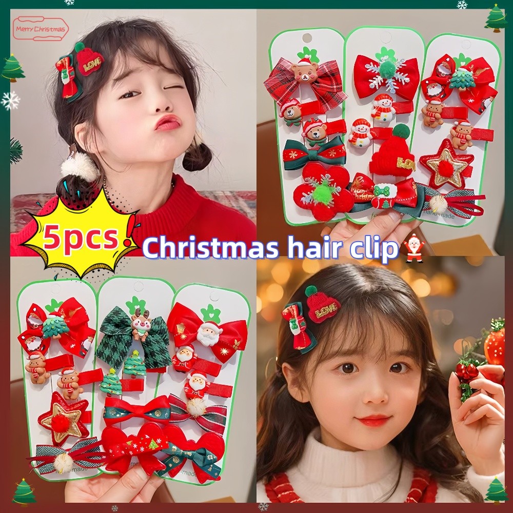 5Pcs Christmas Hair Clip Set Christmas Gift Santa Claus Party Cute Baby ...