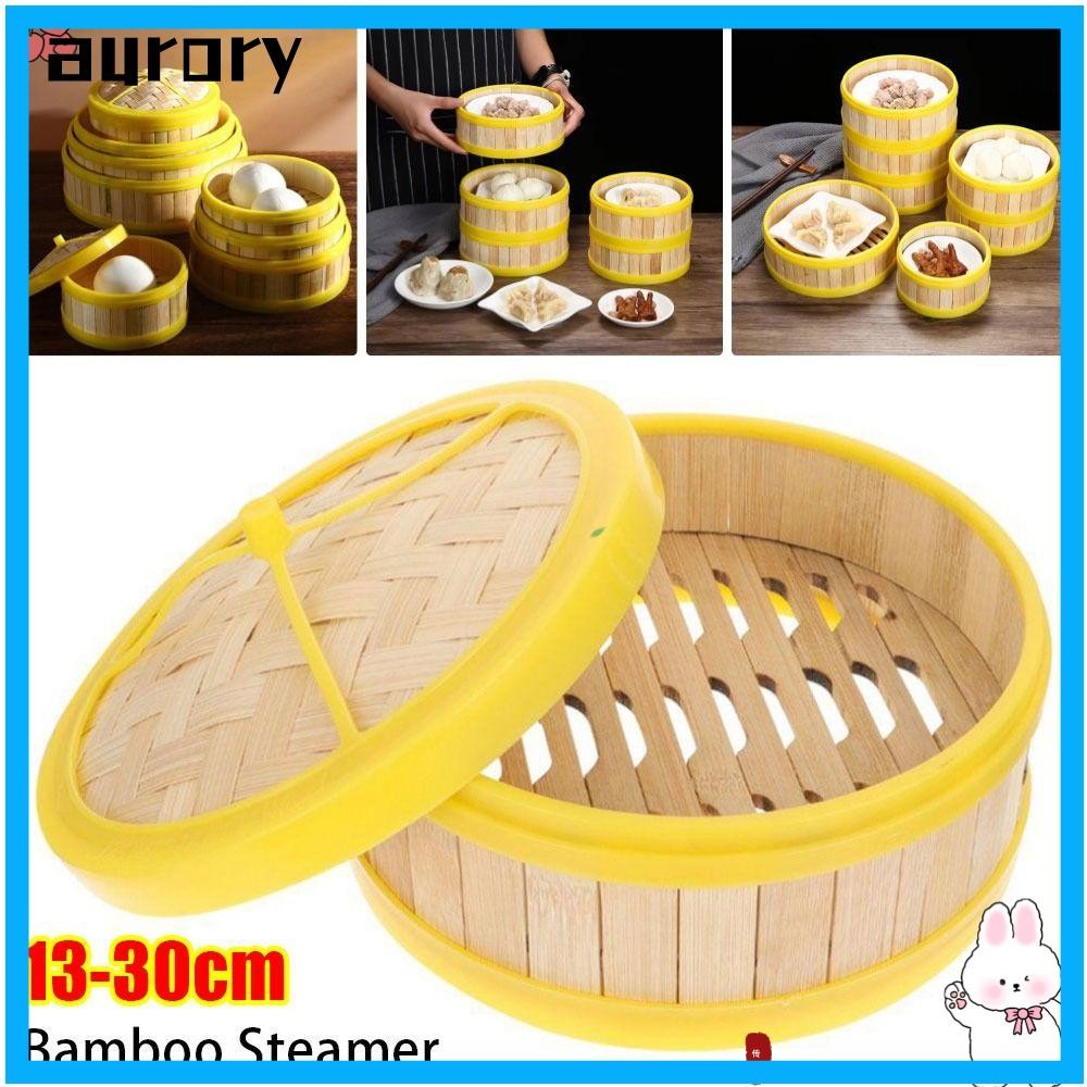 AURORY 1Pcs Bamboo Steamer, With Lid Handmade Steamer Basket, Durable ...