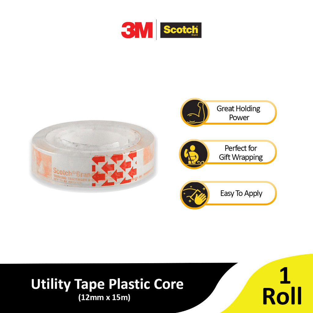 3M Scotch Utility Tape Plastic Core, Shrink Wrap, 12mm x 15m [MSUT1215 ...