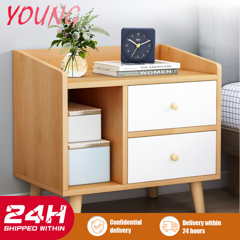 Omiya Esthetic Oak bedside table nordic style with drawer | Shopee ...