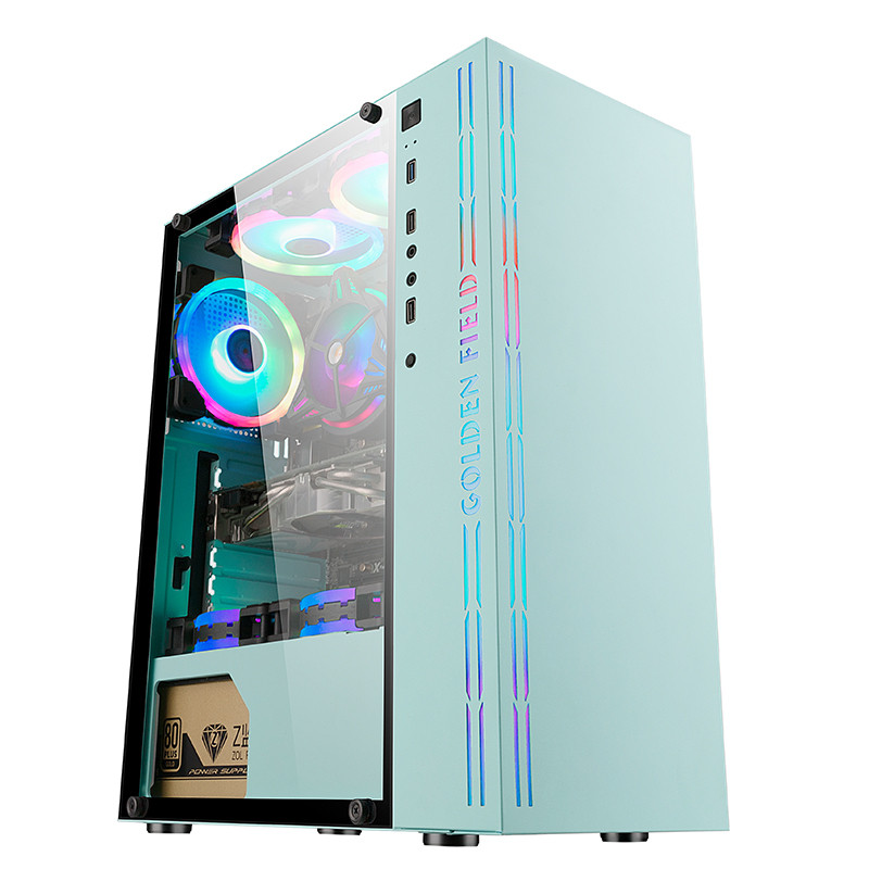 Jinhetian Ice Blue Computer Case Desktop Tempered Glass diy Water ...