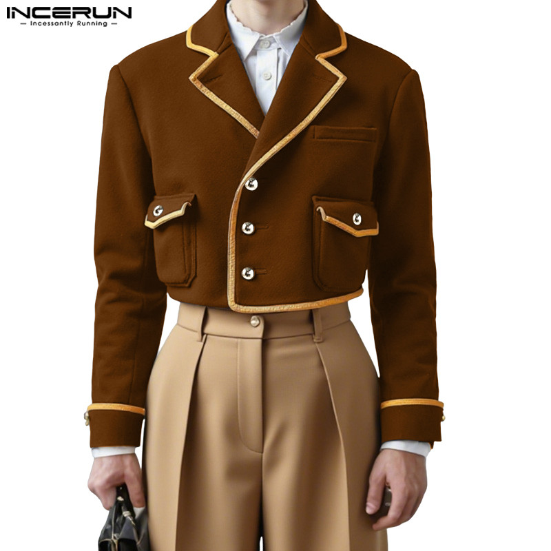 INCERUN Men's Splicing College Style Short Contrast Men's Jacket ...