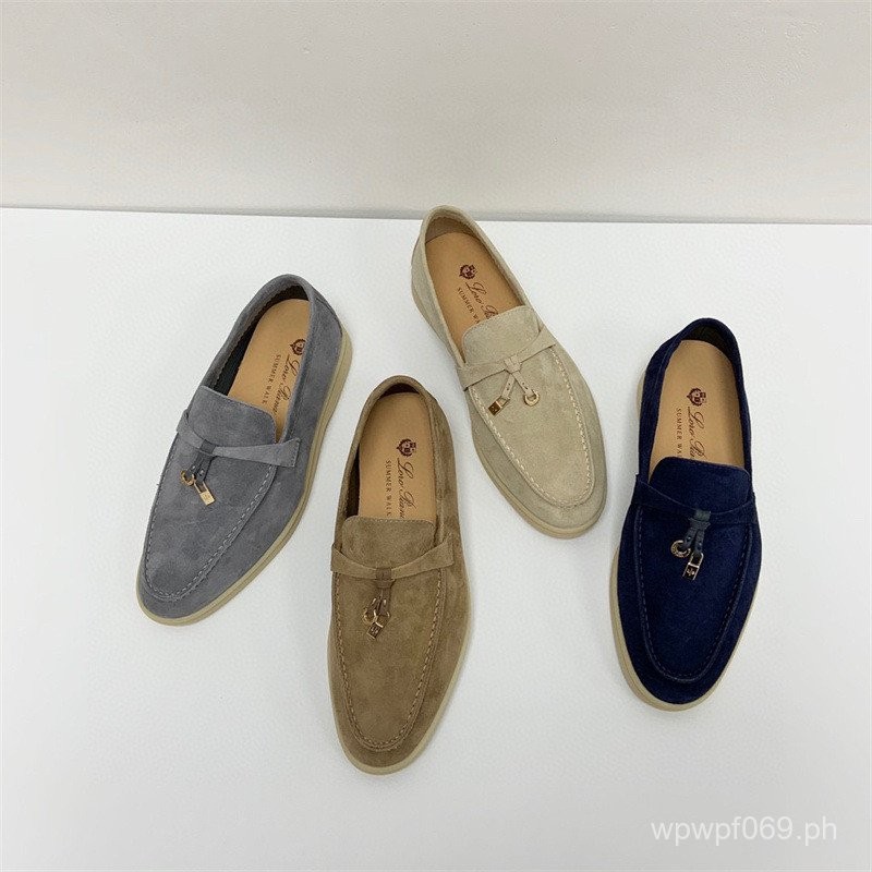 Slip-On Loafers Suede Loro Lock Buckle Mid-Calf Tassel Flat Shoes Round ...