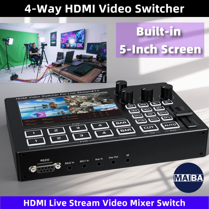4-Way Live Streaming HDMI Video Switcher Built-in IPS Screen Support ...