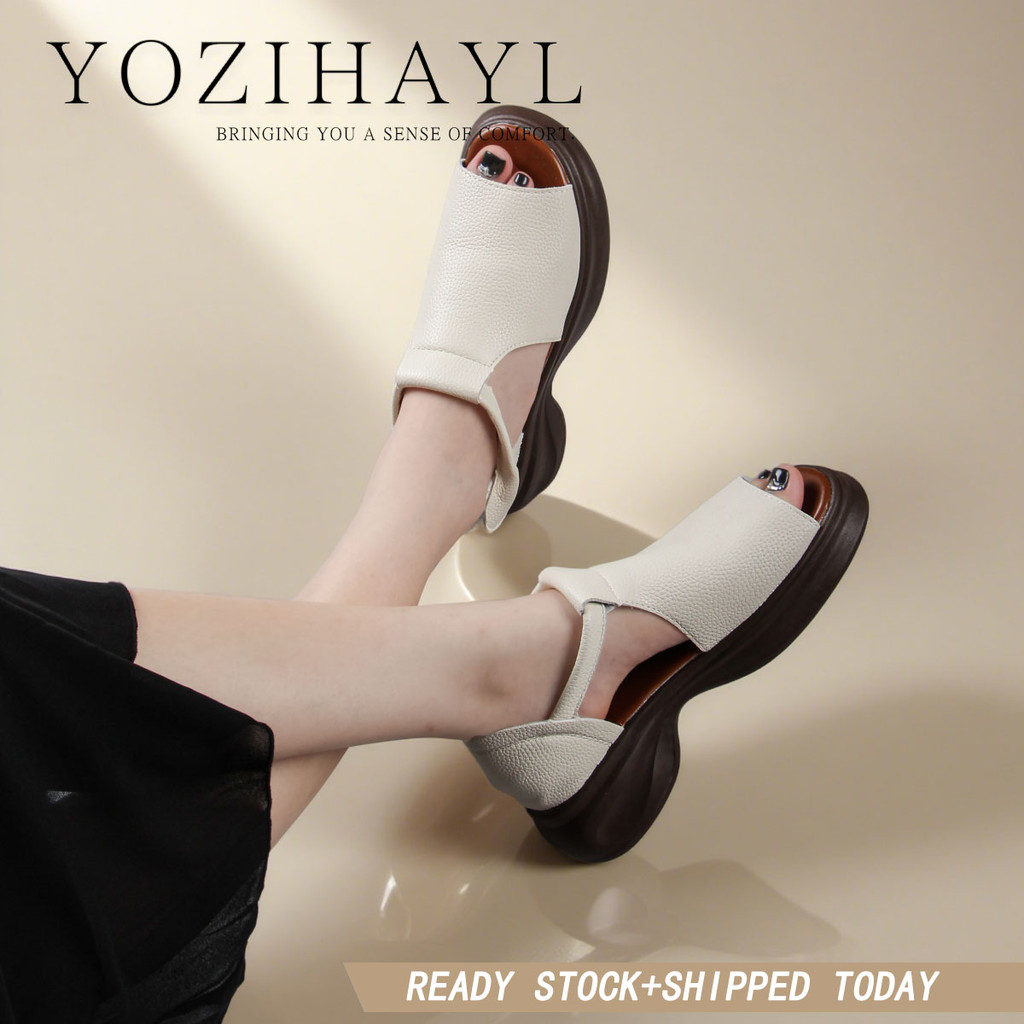 Korean Chunky Heels Soft Sole Open Toe Sandals for Women Retro Style ...