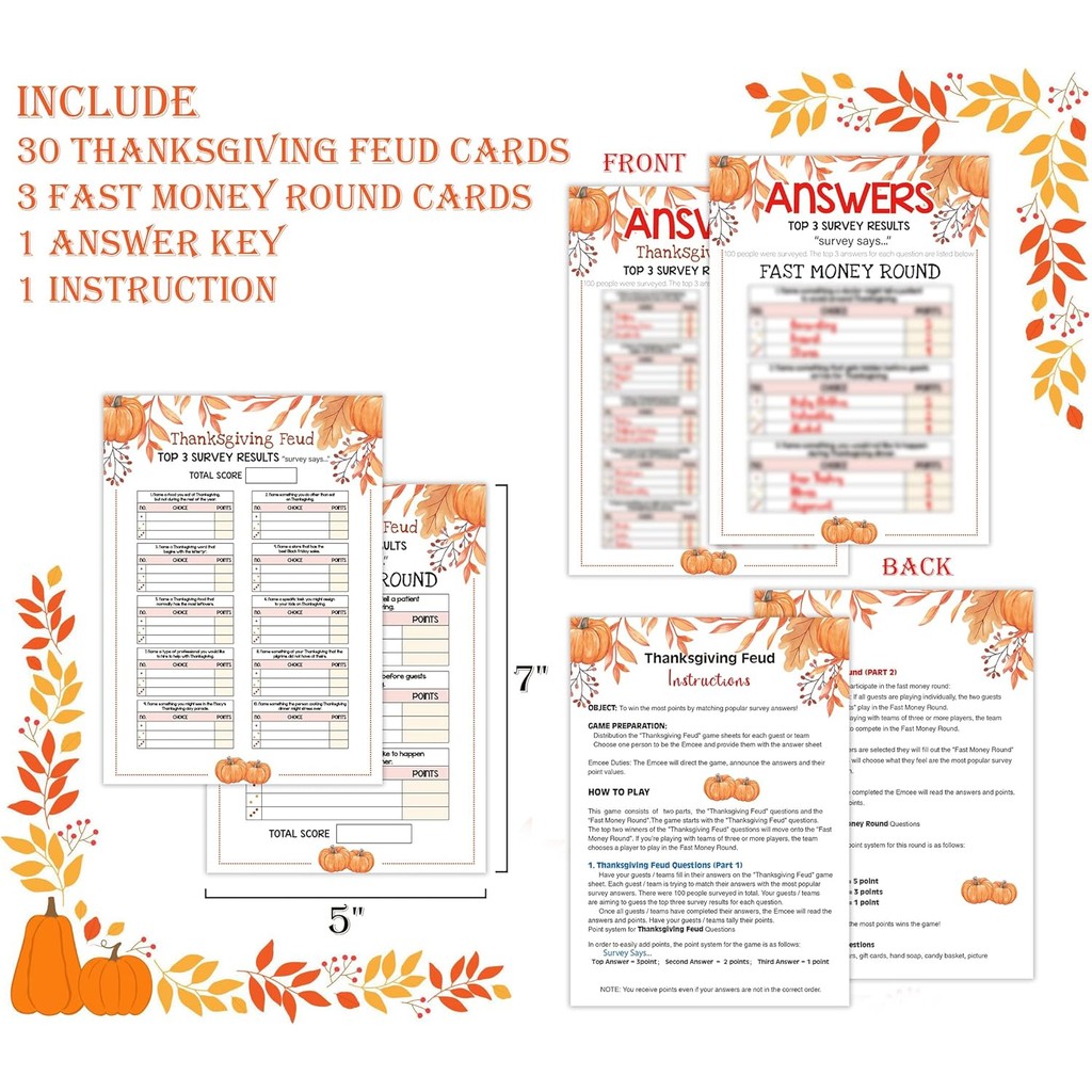 Thanksgiving Friendly Feud Game, Family Game Night, Thanksgiving Trivia ...