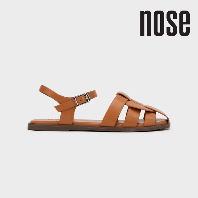 Nose Woven Strap Flat Sandals - Almond Sandal Rata Bertali Anyaman ...