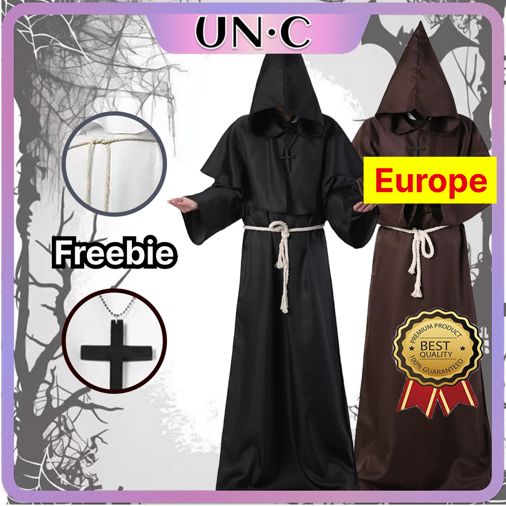 【Europe】Medieval Monks Hooded Priest Robe Wizard for Adult Halloween ...