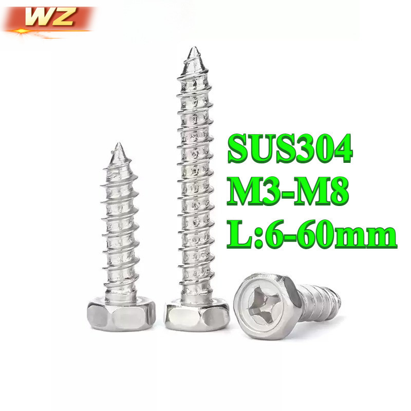 SUS304 Stainless Steel Self-Tapping Screws, M3 - M8 Sizes, Length 6 ...