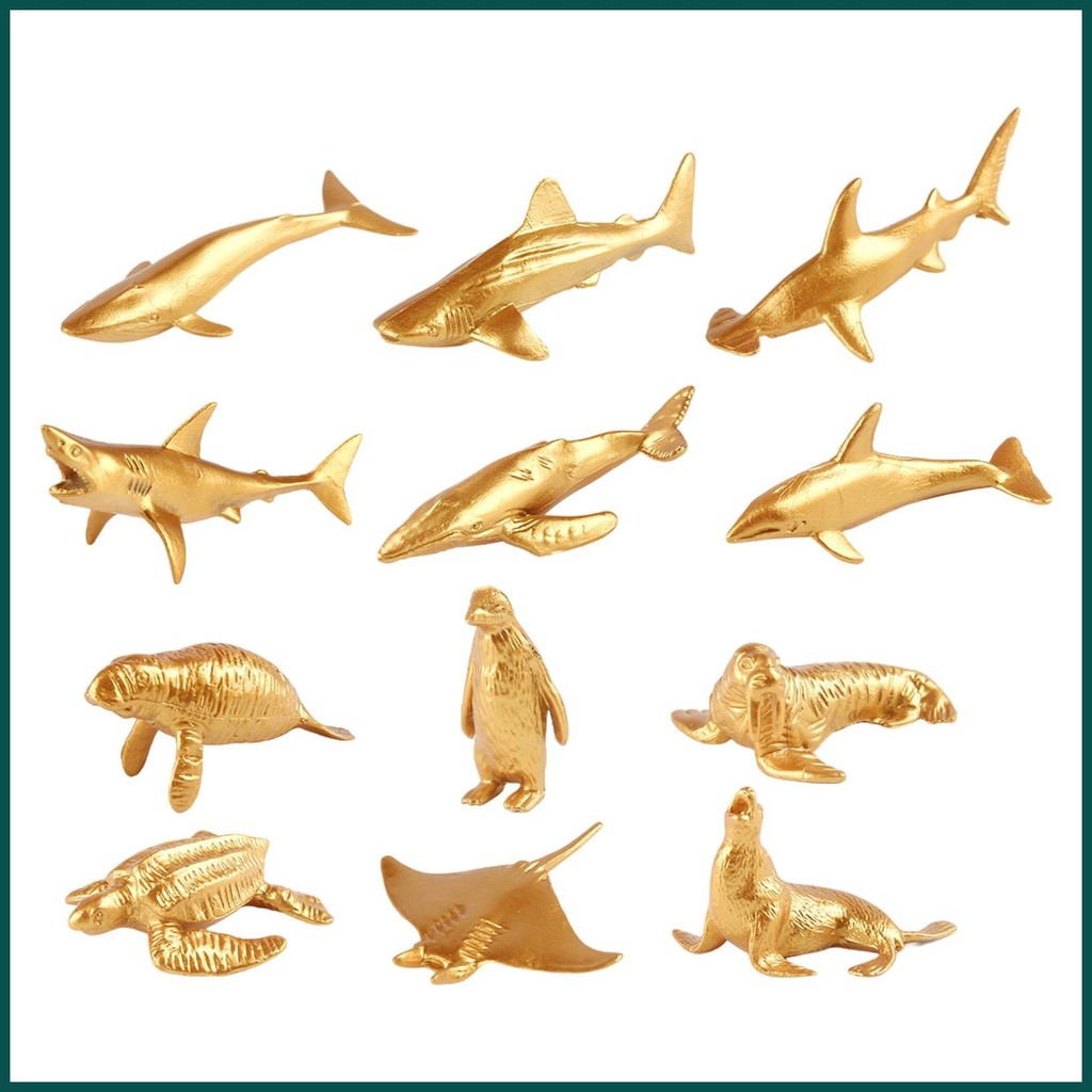 Sea Animal Toys Gold Sea Animal Model Decor Marine Animal Figures Model ...