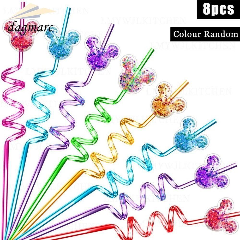 DAGMARC 8pcs Disney Straws, PVC Quicksand Sequin Mickey Mouse Straws ...