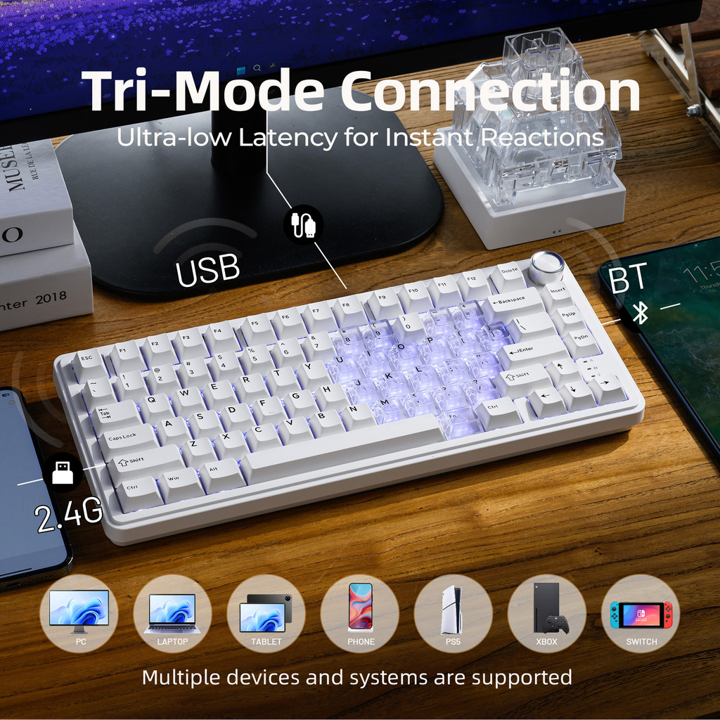 XVX75%Matching Column81Key Wireless Bluetooth Mechanical Keyboard Ice ...