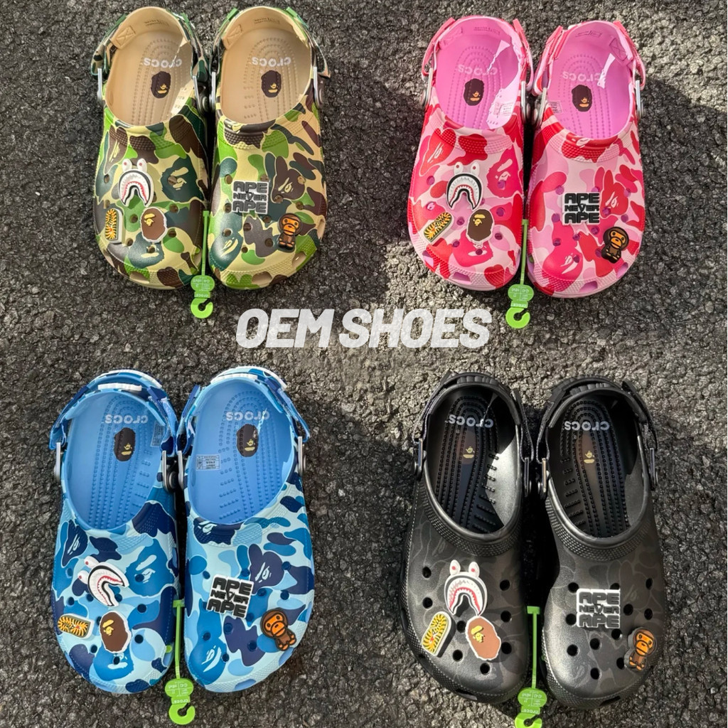 High version BAPE x Crocs Classic clog New summer men's and women's ...
