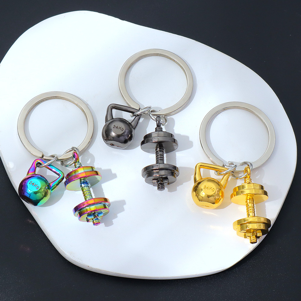 Mini 3D Metal Dumbbells Keychain Solid Color Kettlebell Sports Keyring ...